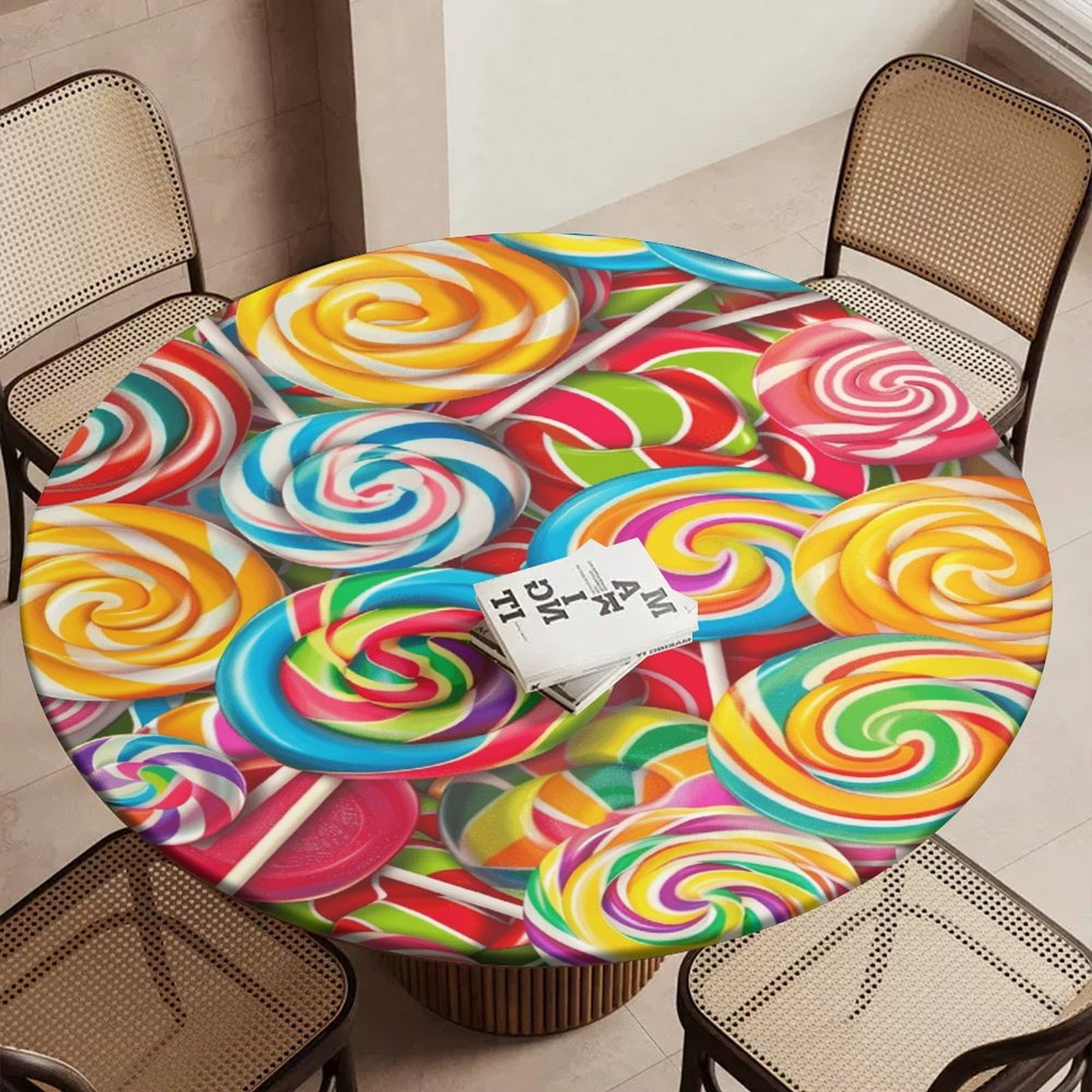 Candy Pattern Rainbow Lollipop Round Table Cover Kitchen Printed ...