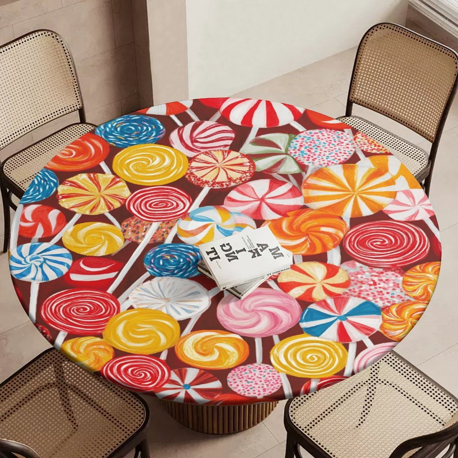 Candy Pattern Rainbow Lollipop Round Table Cover Kitchen Printed ...
