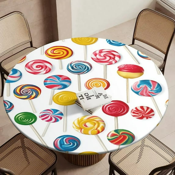 Candy Pattern Rainbow Lollipop Round Table Cover Kitchen Printed ...