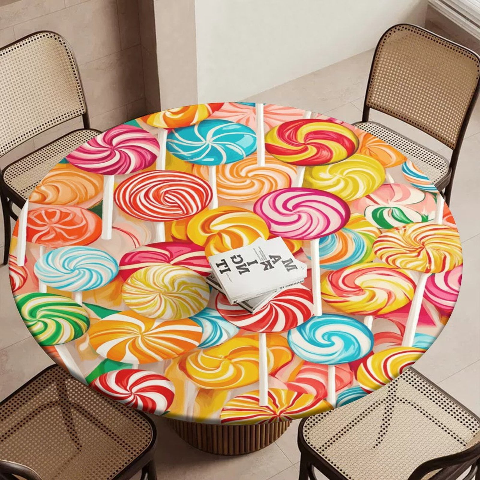 Candy Pattern Rainbow Lollipop Round Table Cover Kitchen Printed ...