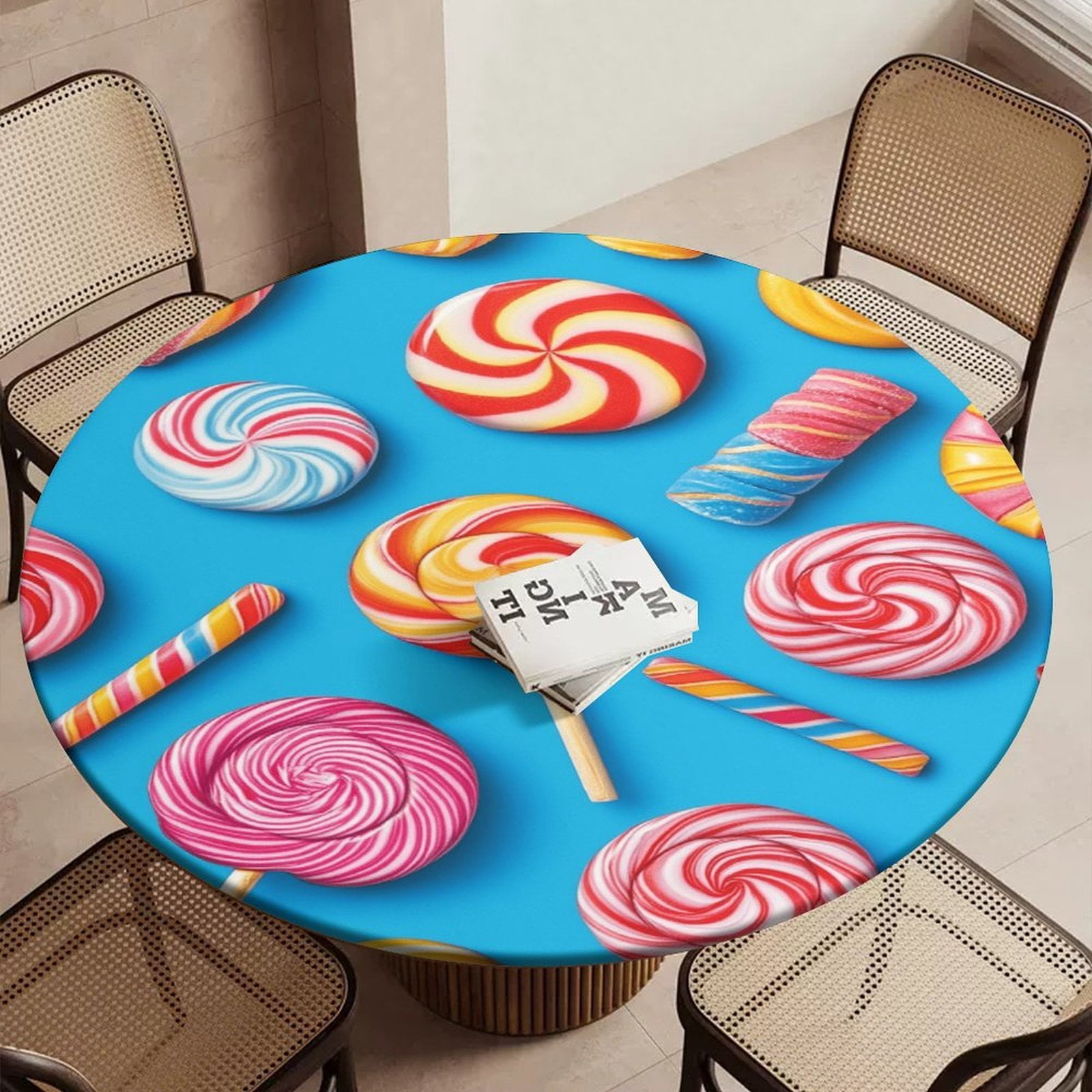 Candy Pattern Rainbow Lollipop Round Table Cover Kitchen Printed ...