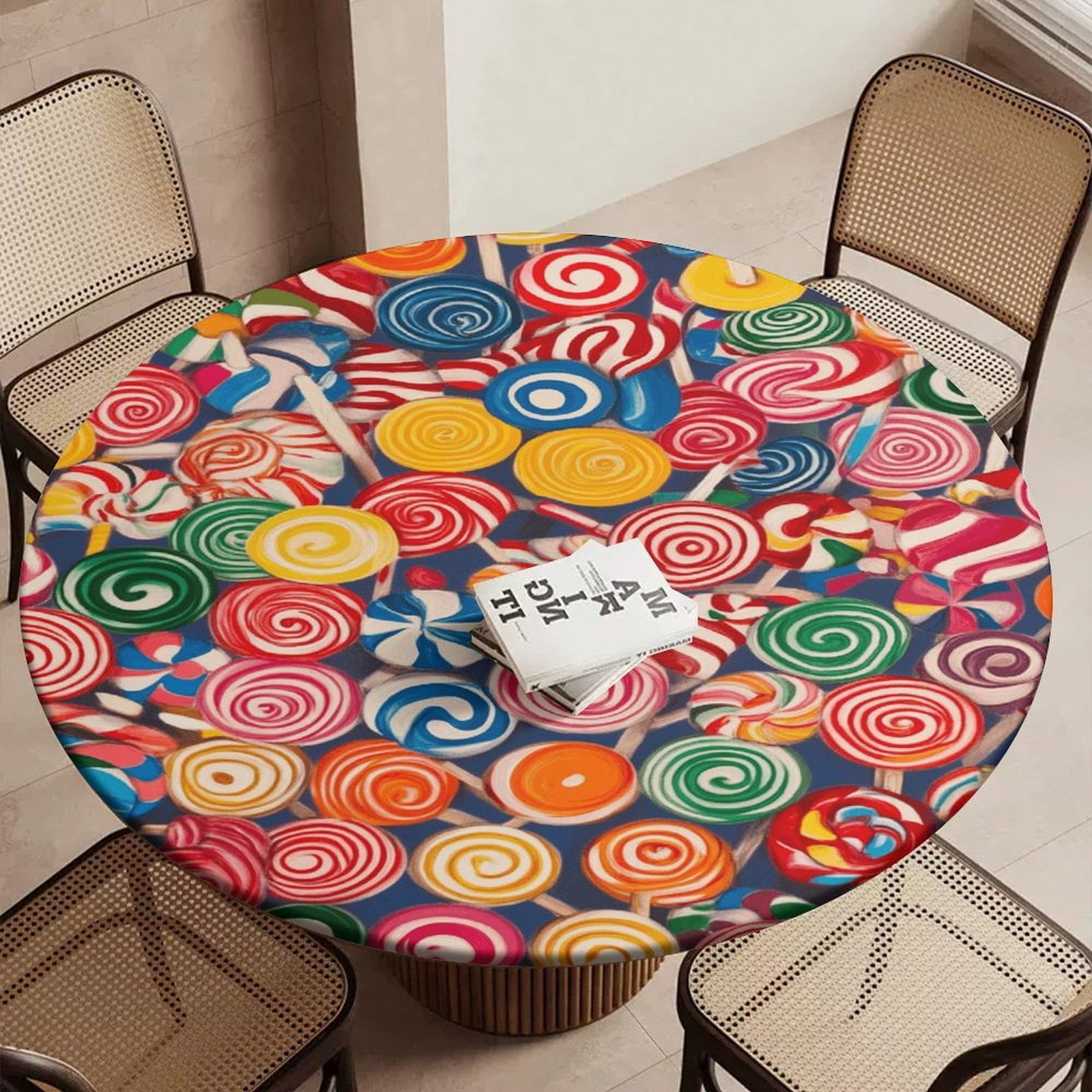 Candy Pattern Rainbow Lollipop Round Table Cover Kitchen Printed ...