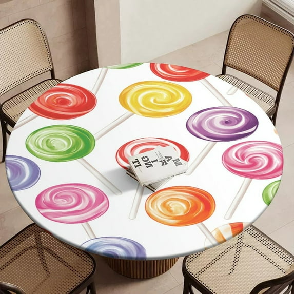 Candy Pattern Rainbow Lollipop Round Table Cover Kitchen Printed ...
