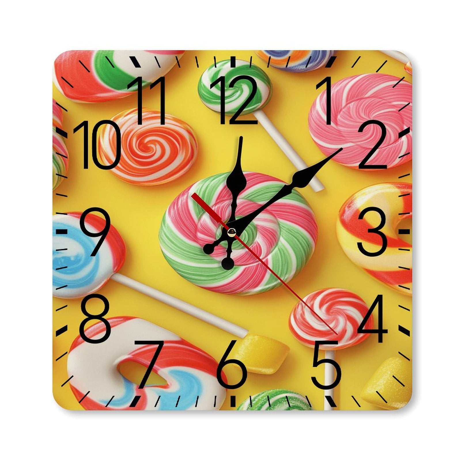 Candy Pattern Rainbow Lollipop Wall Clock Silent Non-Ticking For Home ...