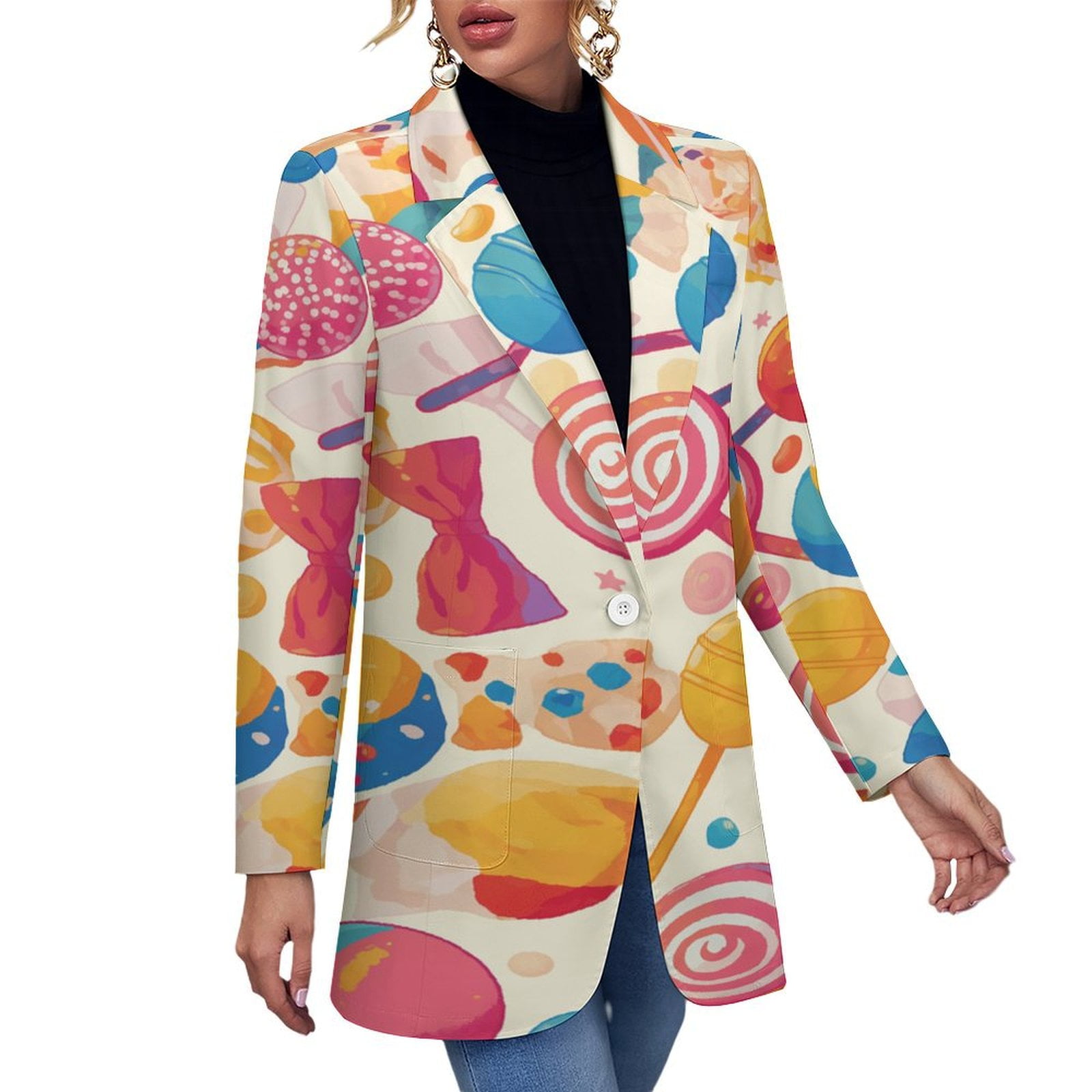 Candy Pattern Rainbow Lollipop Woman Casual Loose Suits Summer Jacket ...