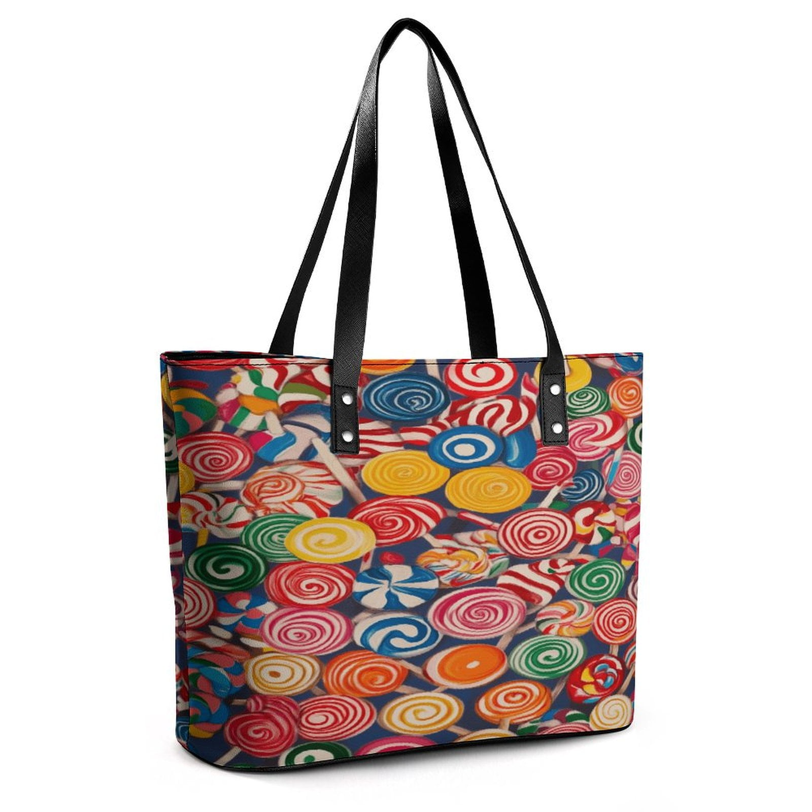 Candy Pattern Rainbow Lollipop Woman Leather Handbags Large Tote Bag ...