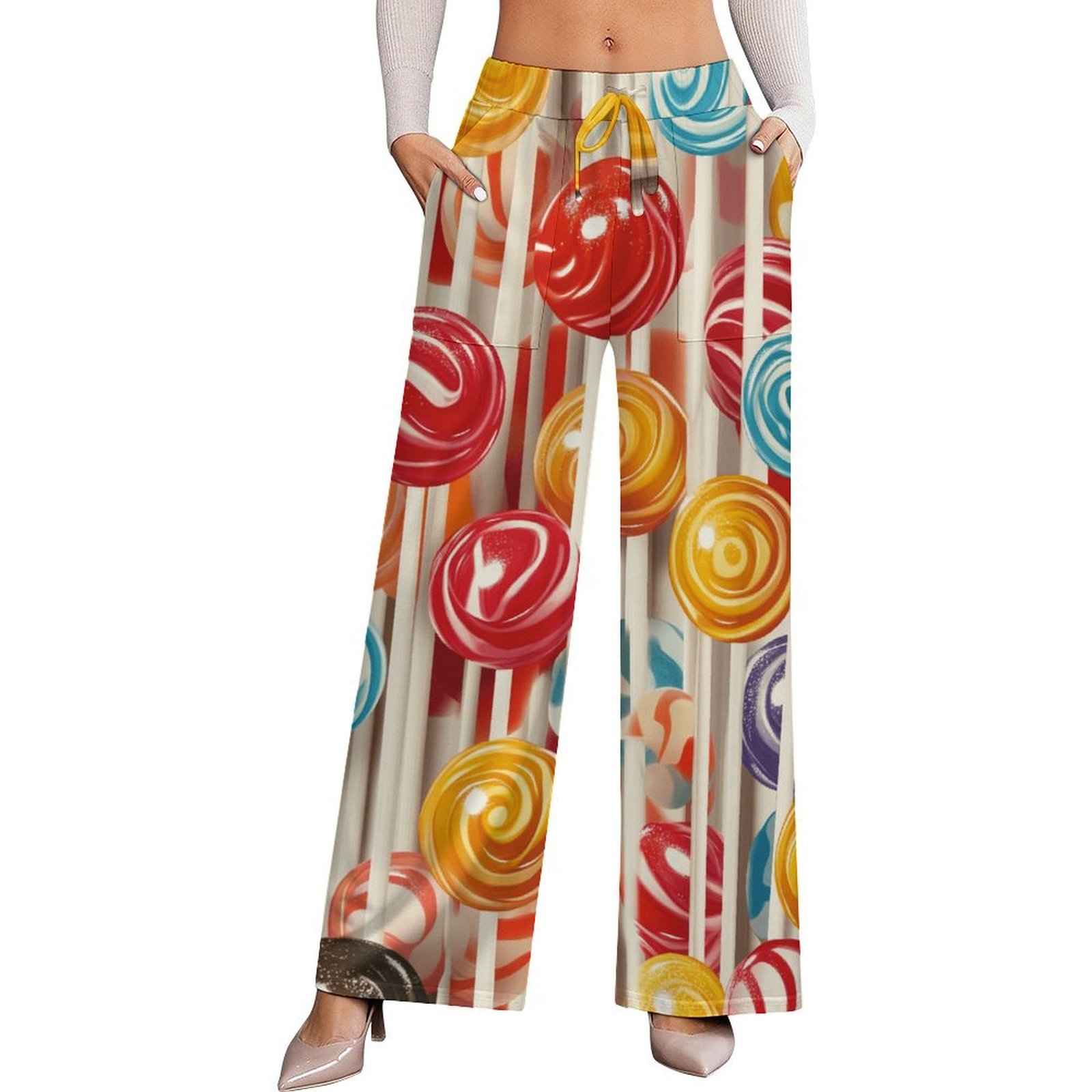 Candy Pattern Rainbow Lollipop Women's Casual Wide Leg Pants Comfort ...