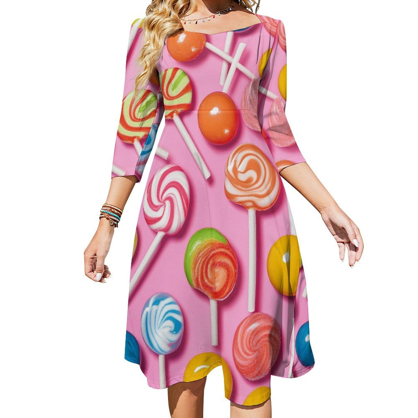 Candy Pattern Rainbow Lollipop Women's Fall Dresses Casual Loose Flowy ...