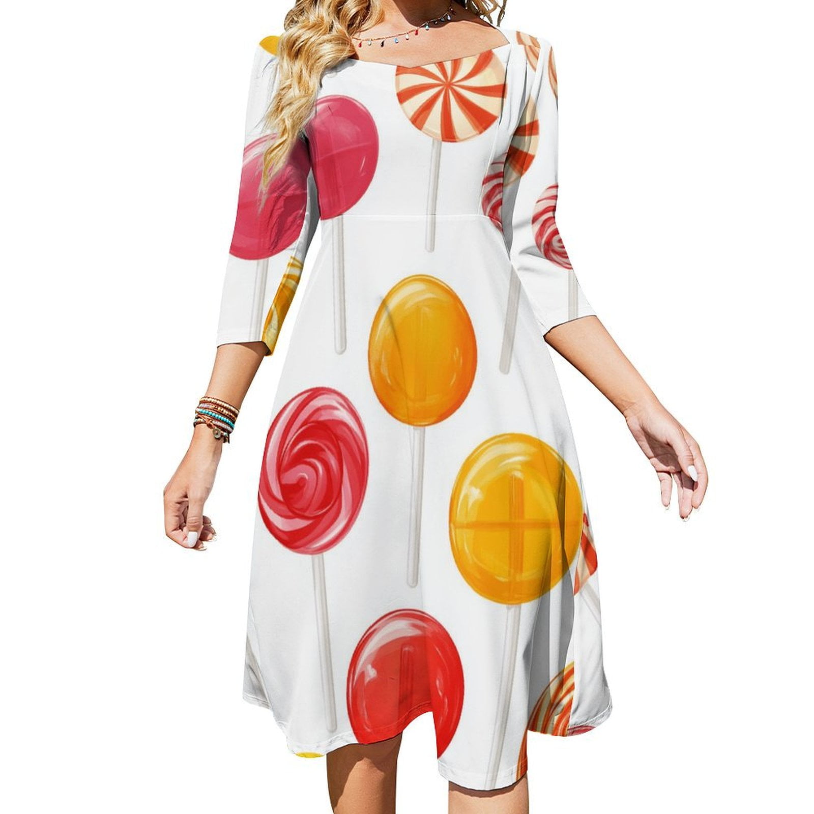 Candy Pattern Rainbow Lollipop Women's Fall Dresses Casual Loose Flowy ...