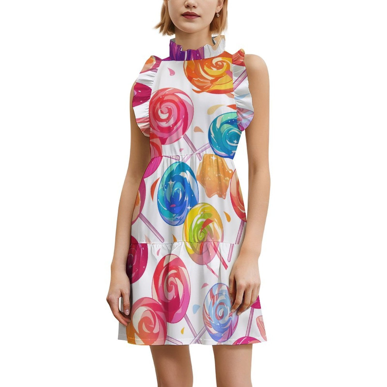 Candy Pattern Rainbow Lollipop Women's Fashion Casual Dress Summer ...