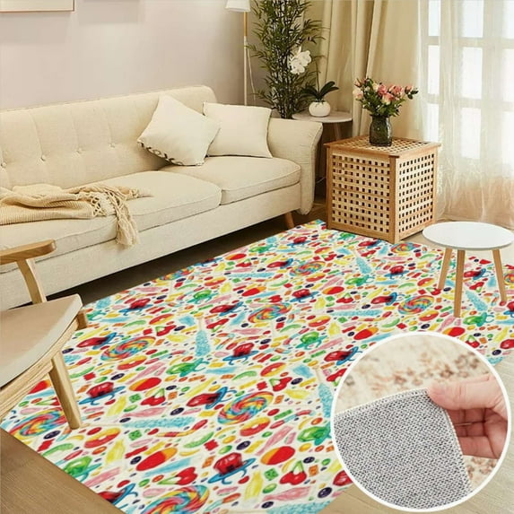 Candy Pattern - White Soft Large Area Rugs Washable Rug With Non-Slip ...