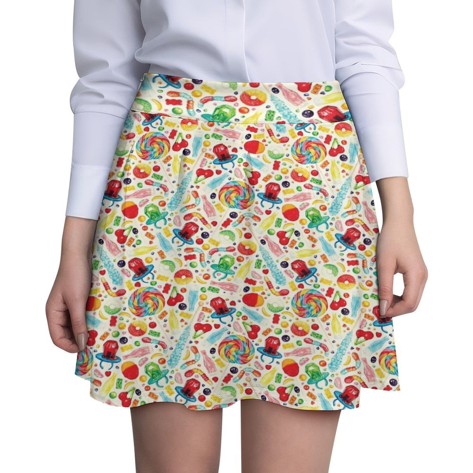Candy Pattern - White Women's Casual Mini Skirt Invisible Zipper Summer ...