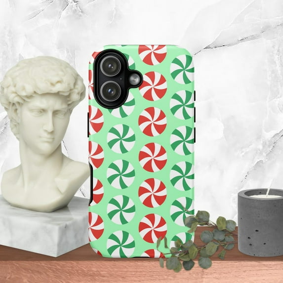 Candy Peppermint Swirl Red Green Festive Phone Case 17 16 15 14 13 12 ...