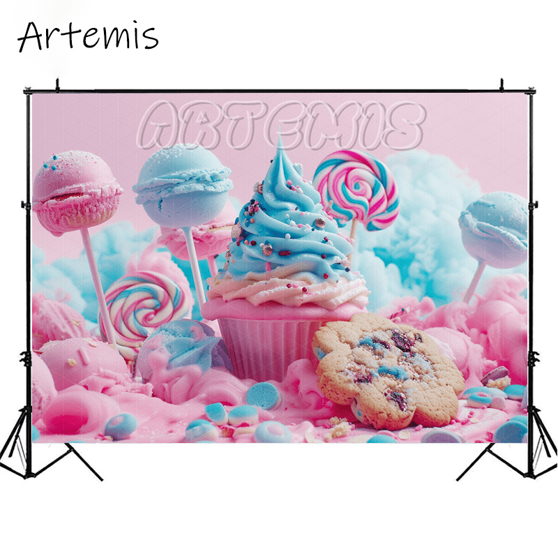 Candy Photography Backdrop Colorful Desserts Pink Azure Candy Lollipops ...