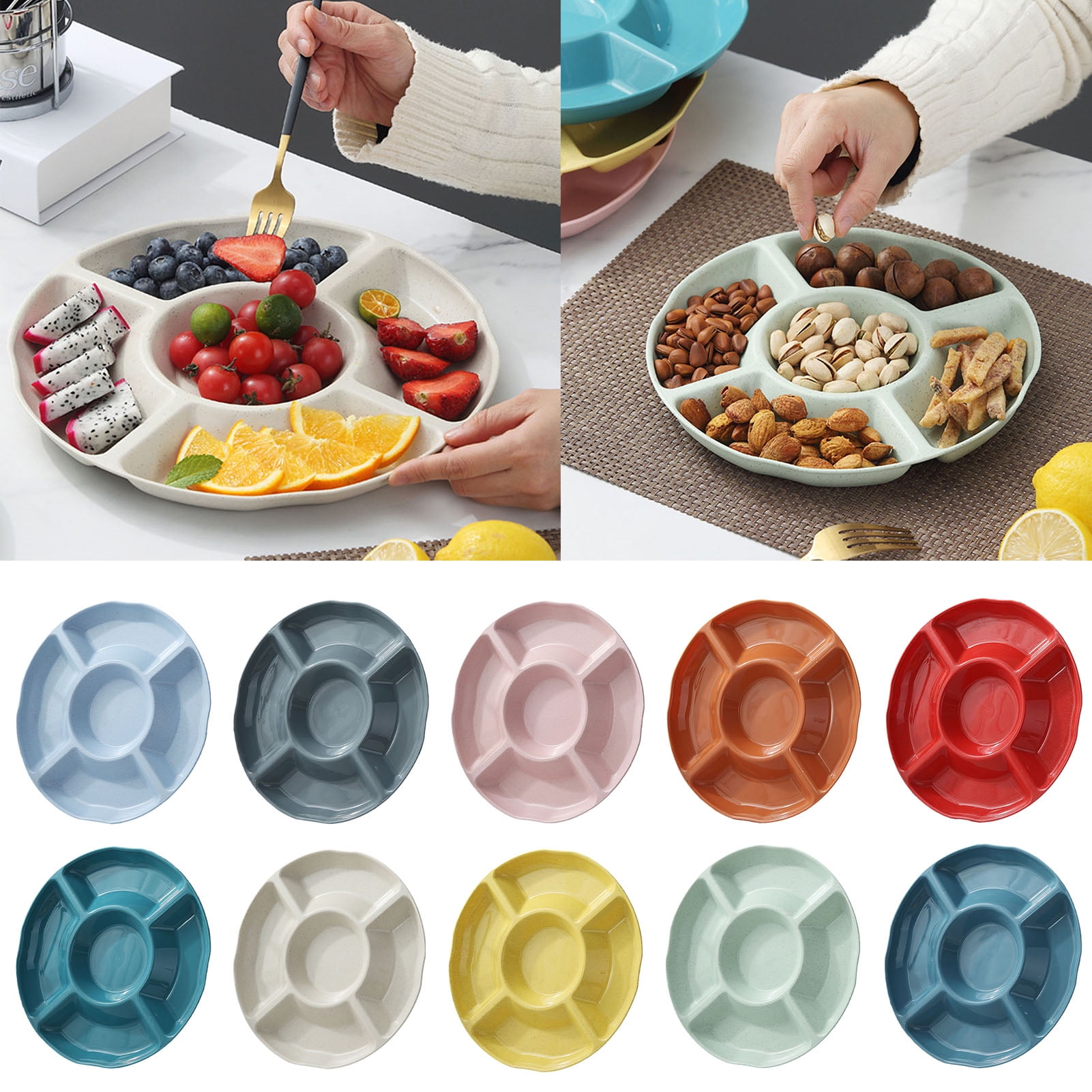 Candy Plate 5 Compartments Large Capacity Round Food Grade PP Multi ...