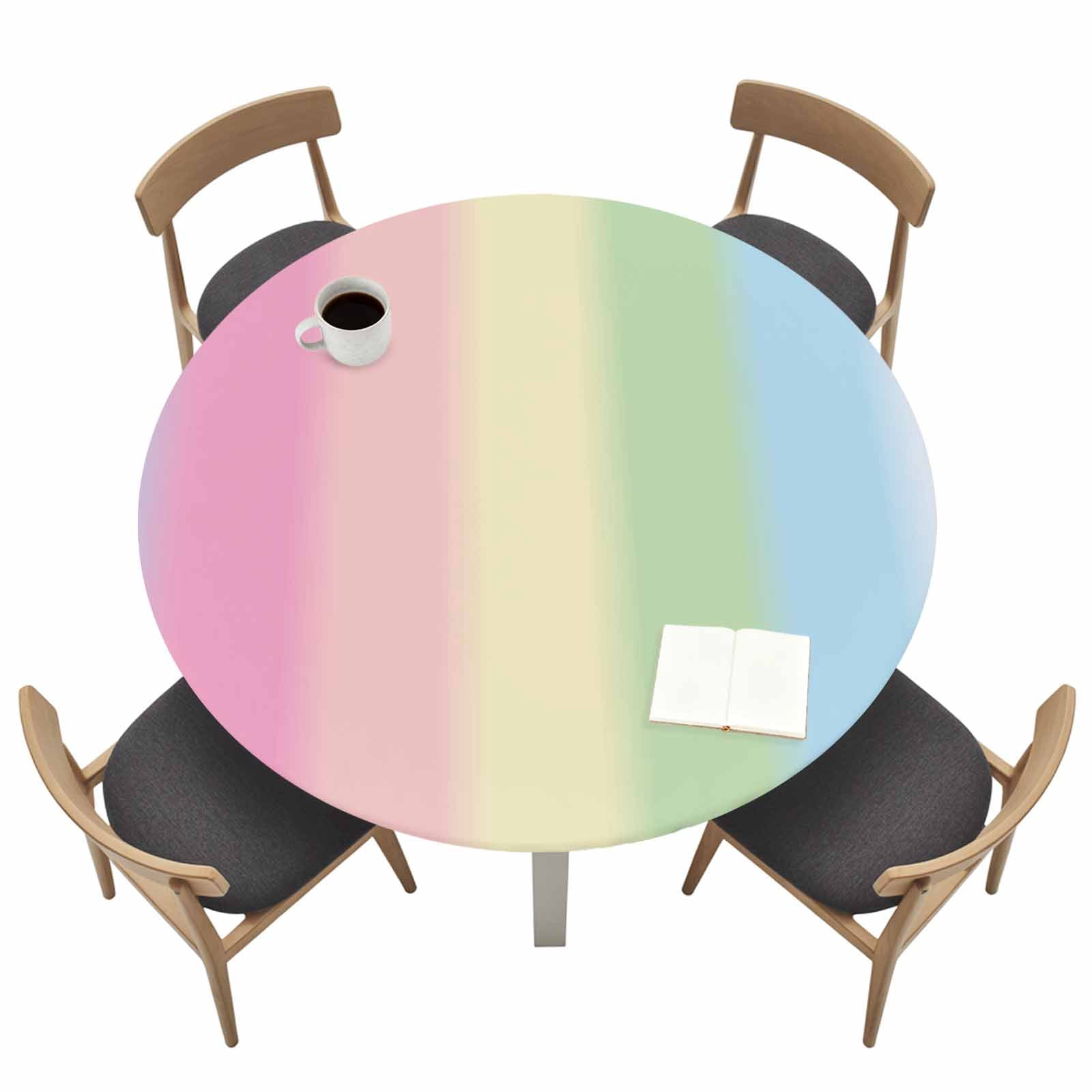 Candy Rainbow Round Fitted Tablecloth Stripes Elastic Table Cloth ...