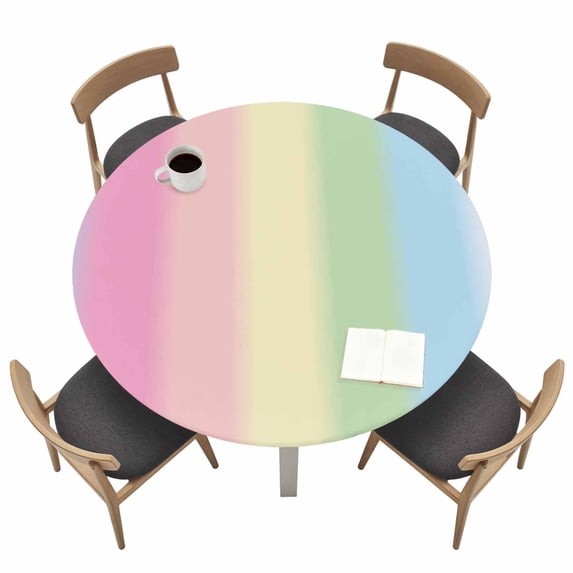 Candy Rainbow Round Fitted Tablecloth Stripes Elastic Table Cloth ...