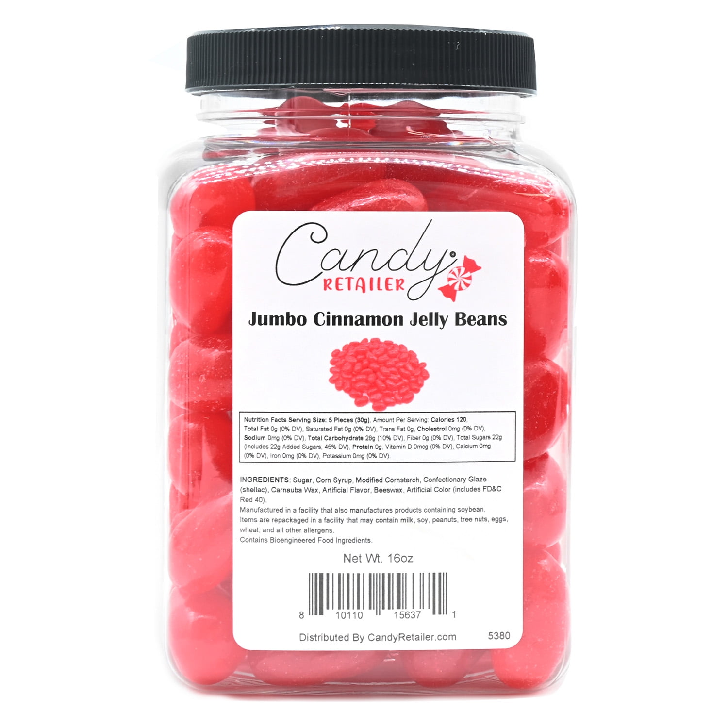 CandyRetailer Jumbo Cinnamon Jelly Beans, Spiced Flavor, Resealable Jar ...