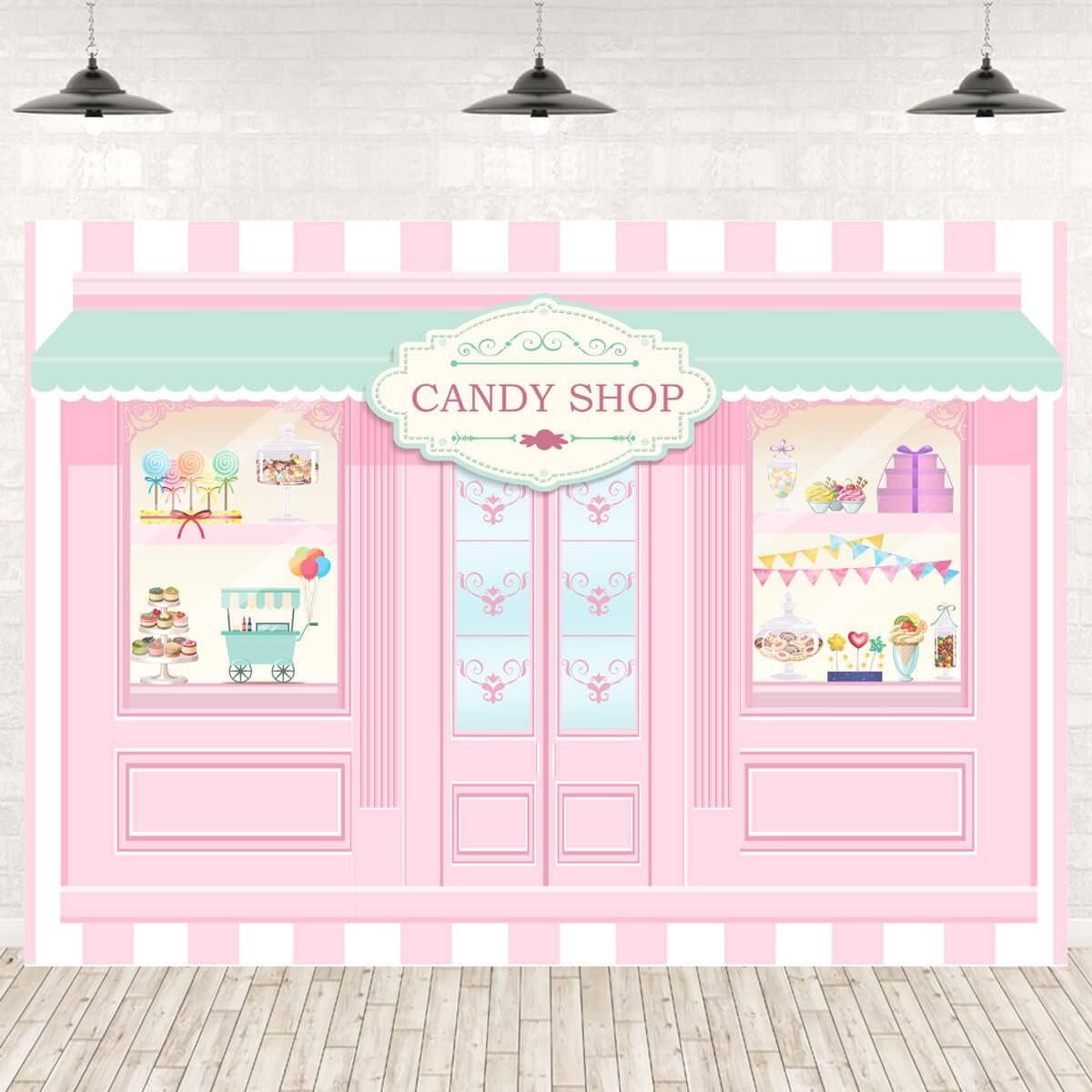 Candy Shop Backdrop for Girls Pink Candyland Sweet Lollipop Shoppe ...