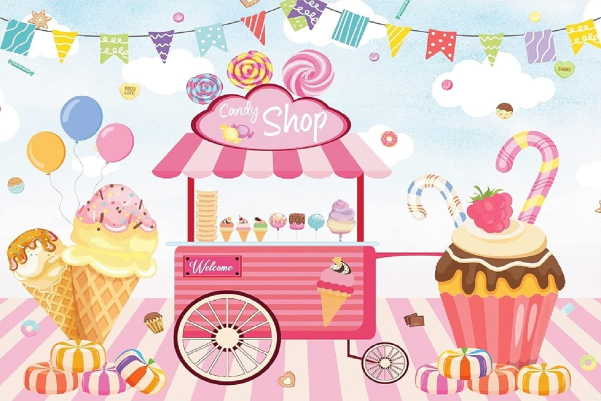 Candy Shop Photography Backdrop Girls Pink Candyland Sweet Lollipop Ice ...