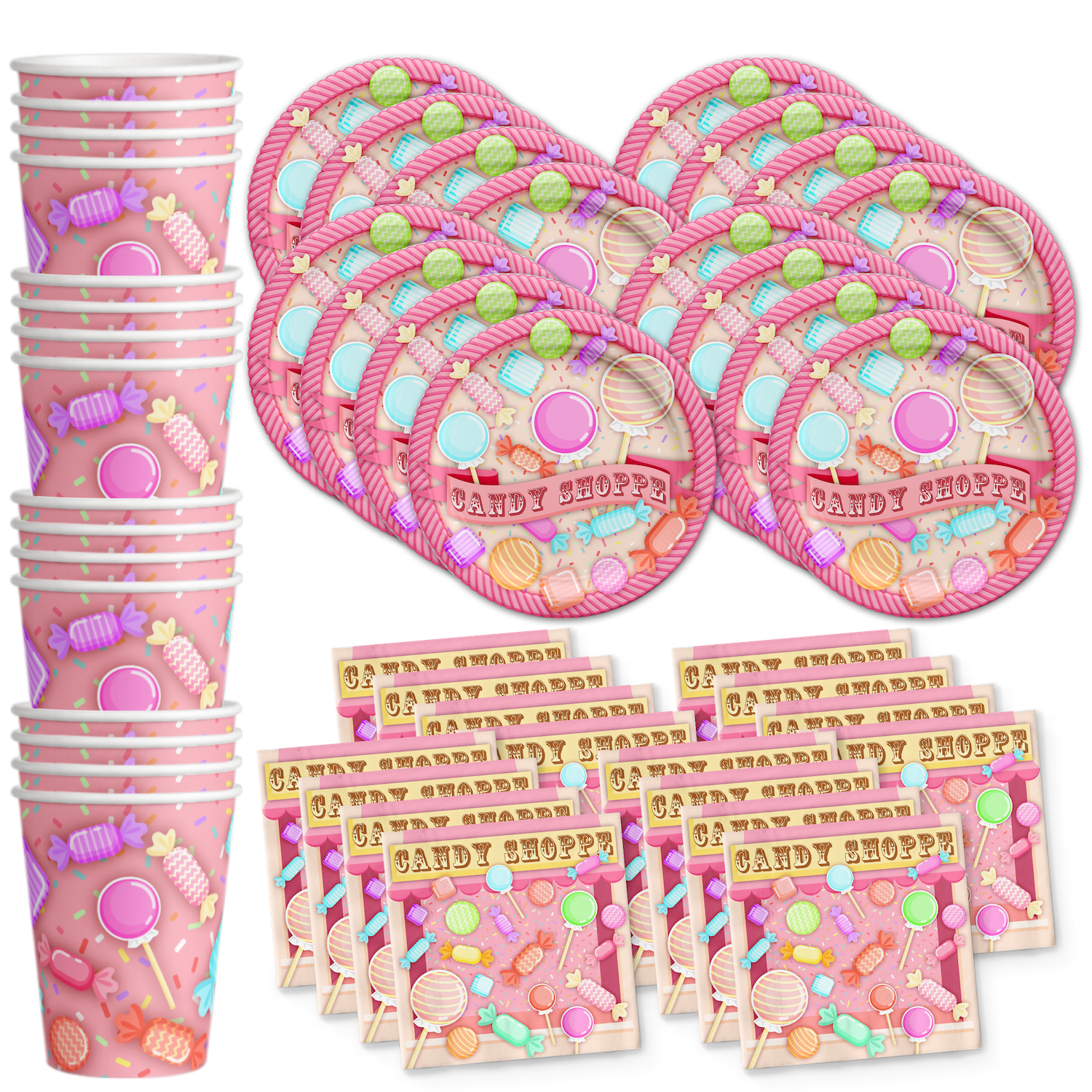 Candy Shoppe Birthday Party Supplies Set Plates Napkins Cups Tableware ...