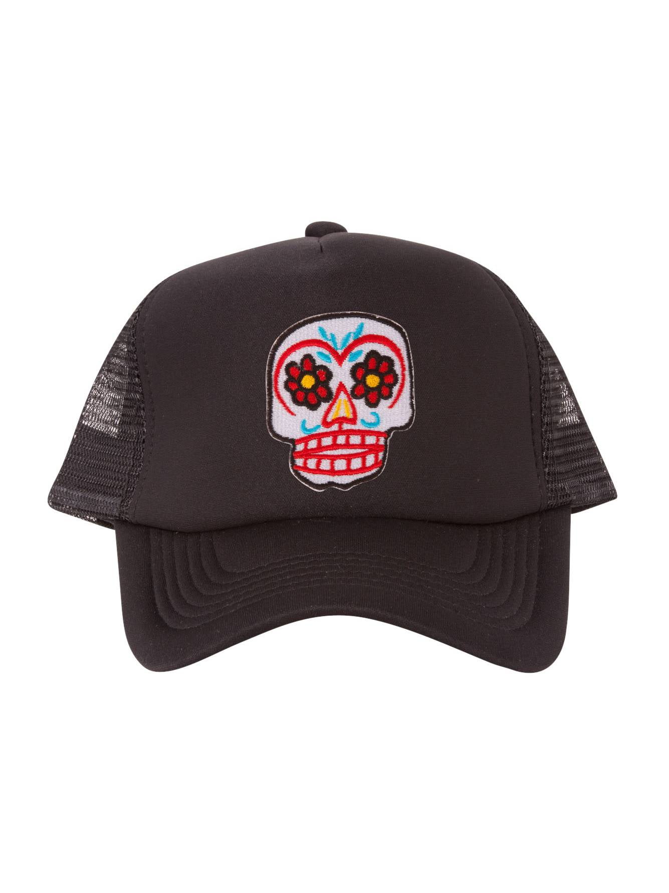 Candy Skull Patch Trucker Foam Panel Hat - Black - Walmart.com