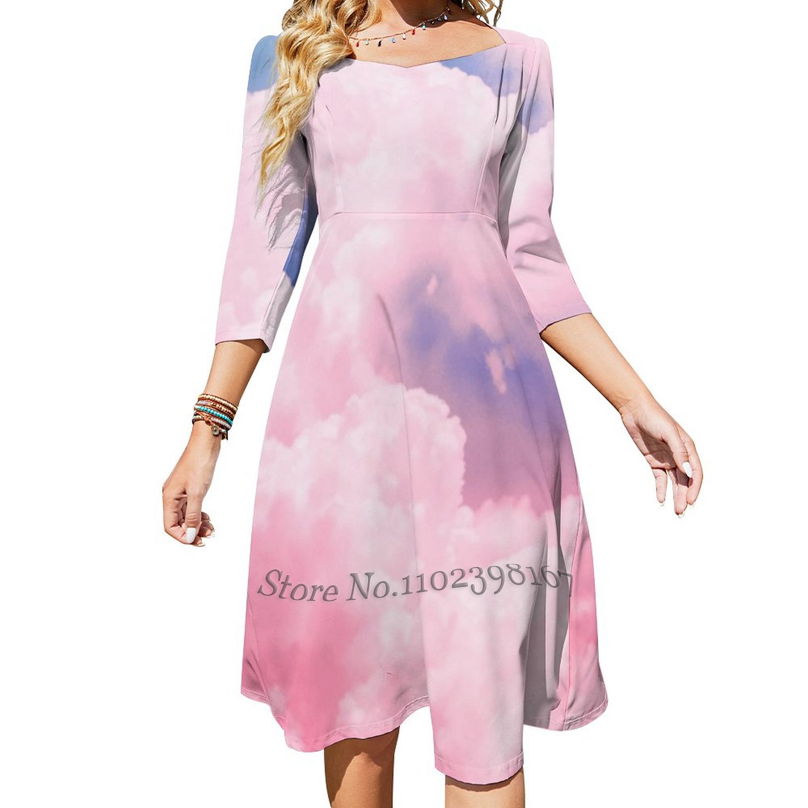 Candy Sky Square Neck Dress Cute Loose Print Dresses Elegant Beach ...