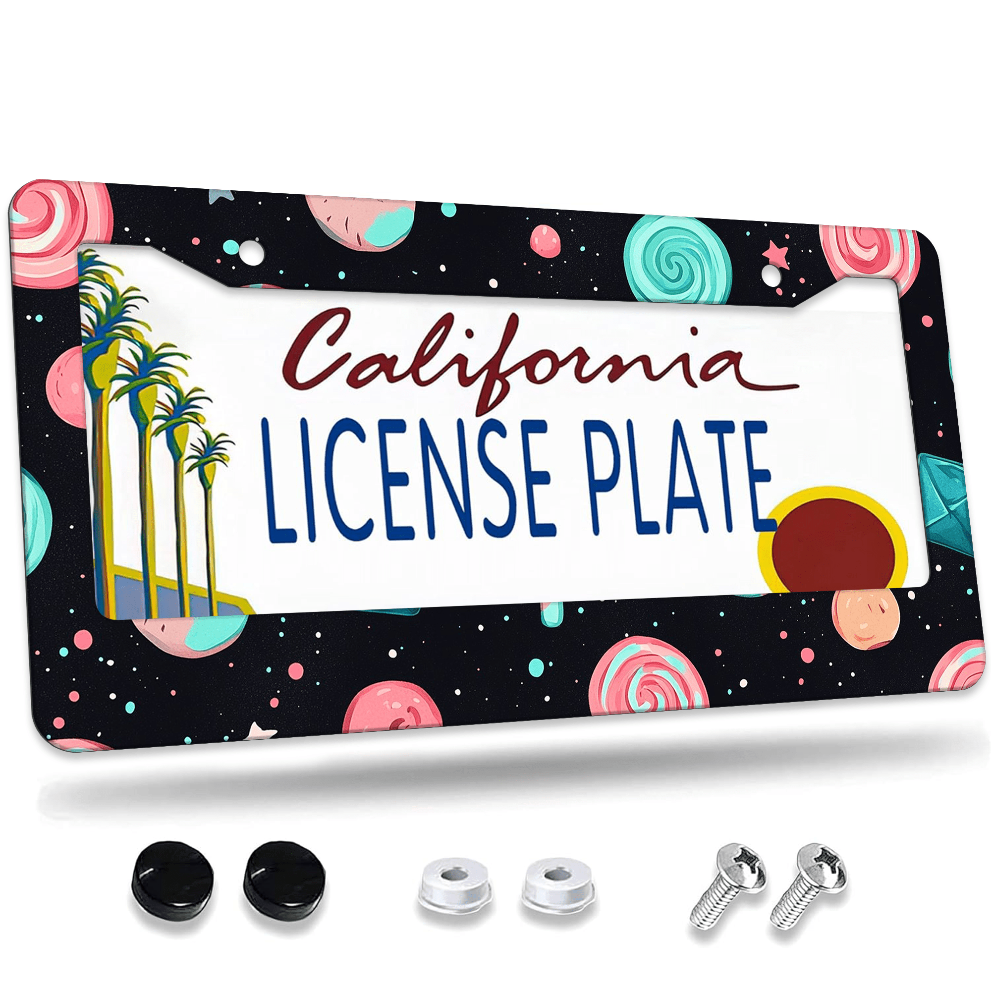 Candy in Space Pattern Designs Aluminum License Plate Frame, License ...