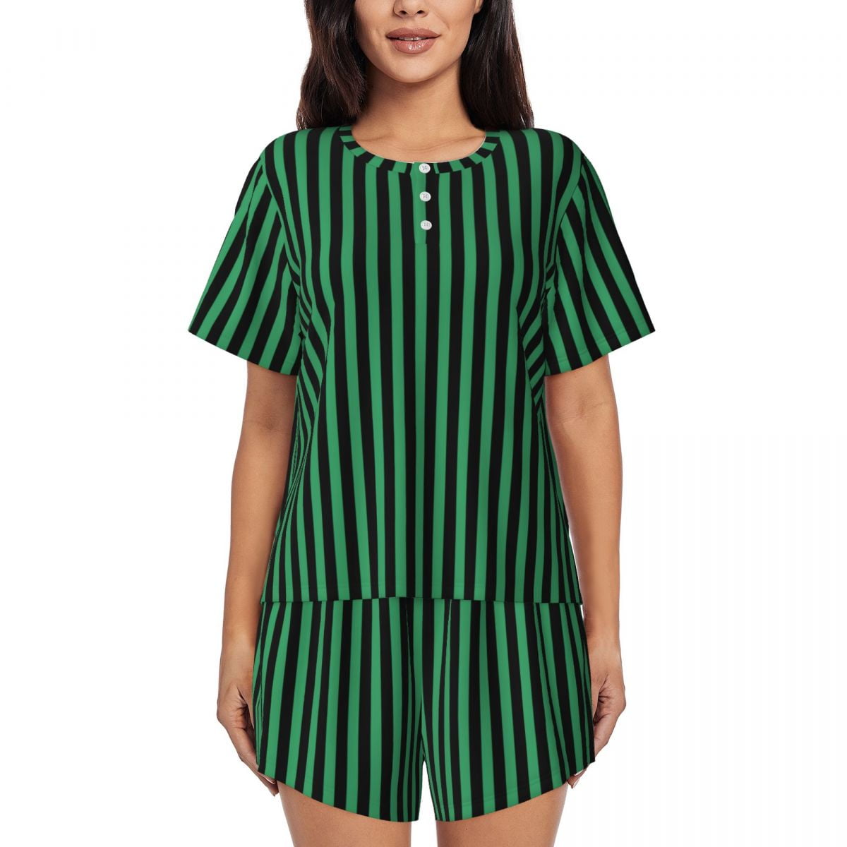 Candy Striped Pajamas Green and Black Bedroom O Neck Nightwear Female 2 ...