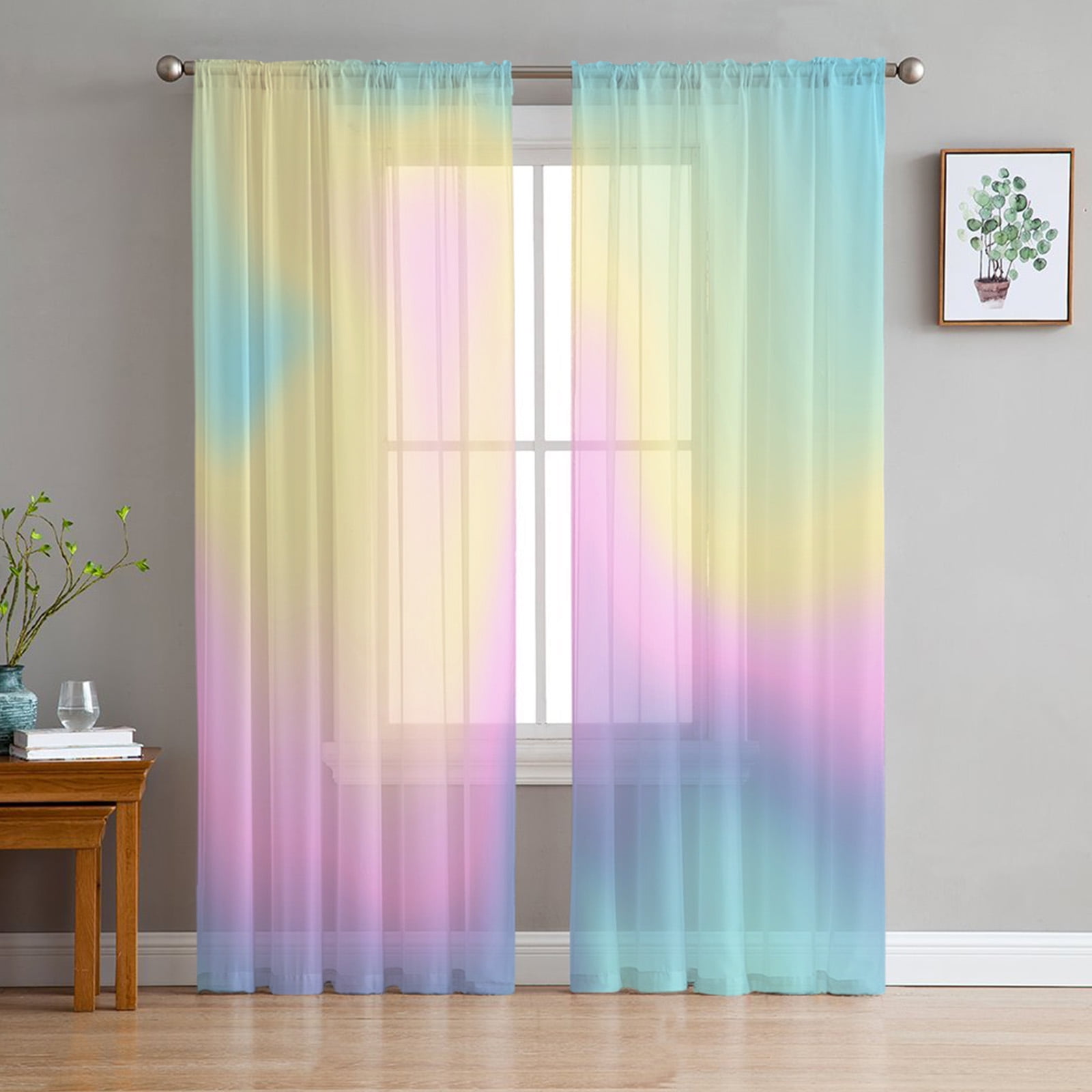 Candy Stripes Sheer Curtains for Living Room Printed Tulle Window ...