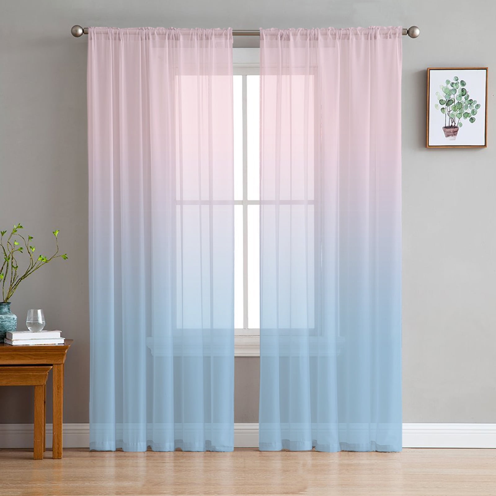 Candy Stripes Sheer Voile Curtains for Living Room Printed Tulle Window ...
