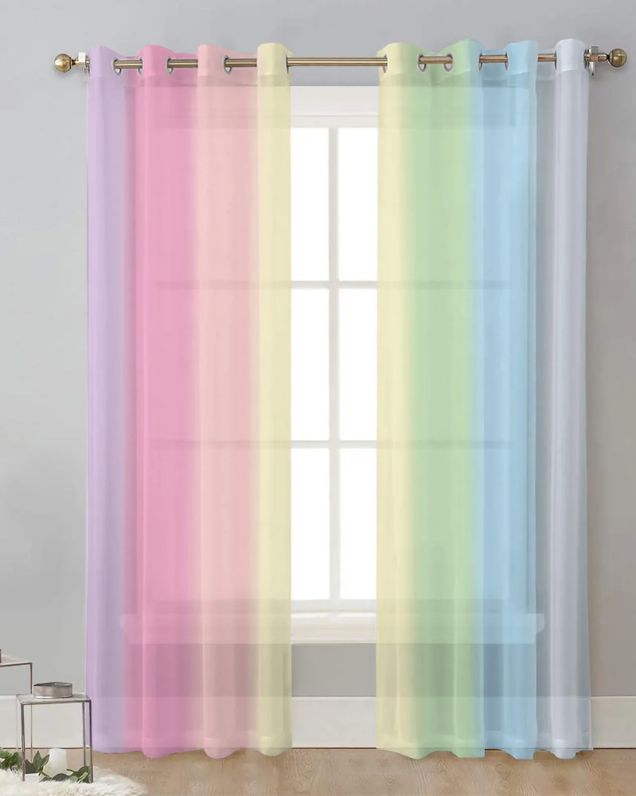 Candy Stripes Tulle Living Room ration Transparent Sheer Curtains ...