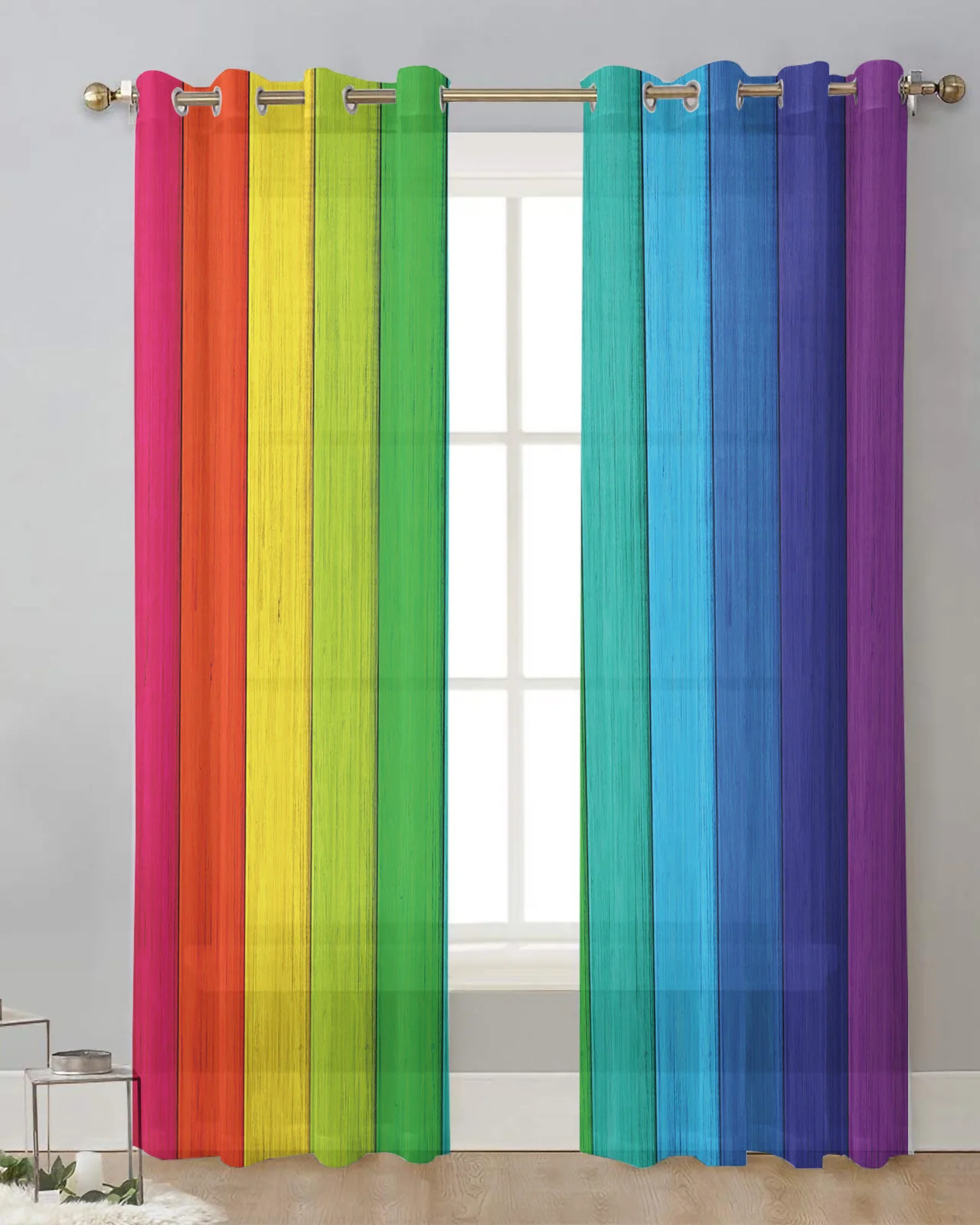 Candy Stripes Tulle Living Room ration Transparent Sheer Curtains ...