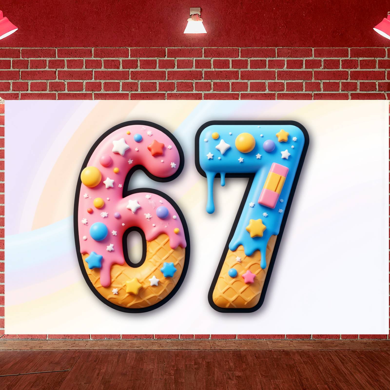 Candy Theme 67th Birthday Banner Colorful Stars Number 67 Display ...
