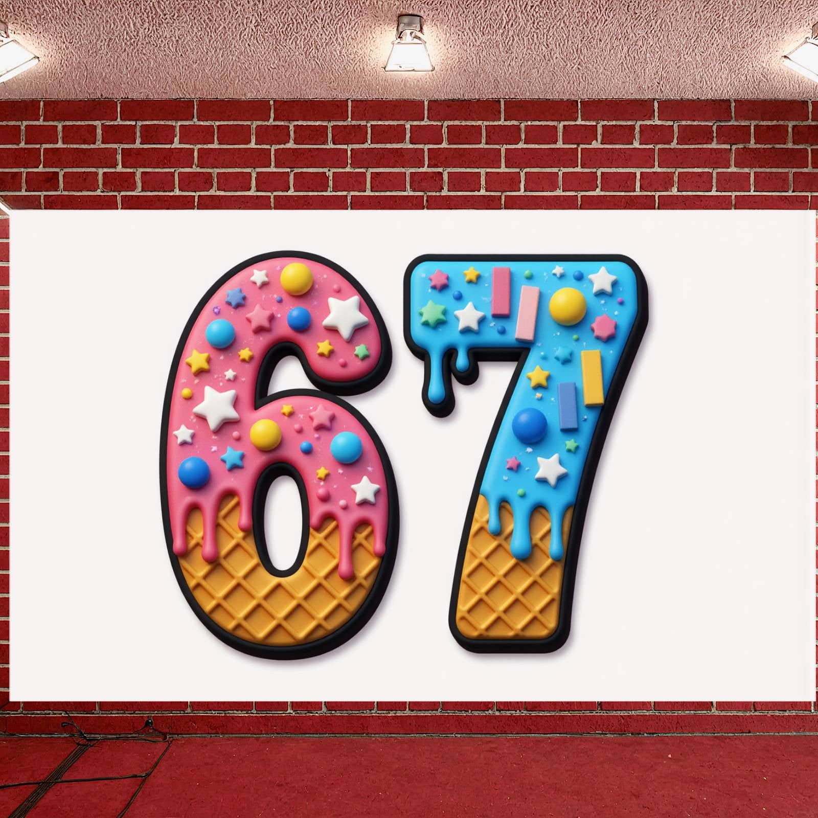 Candy Theme 67th Birthday Banner Colorful Stars Number 67 Display ...