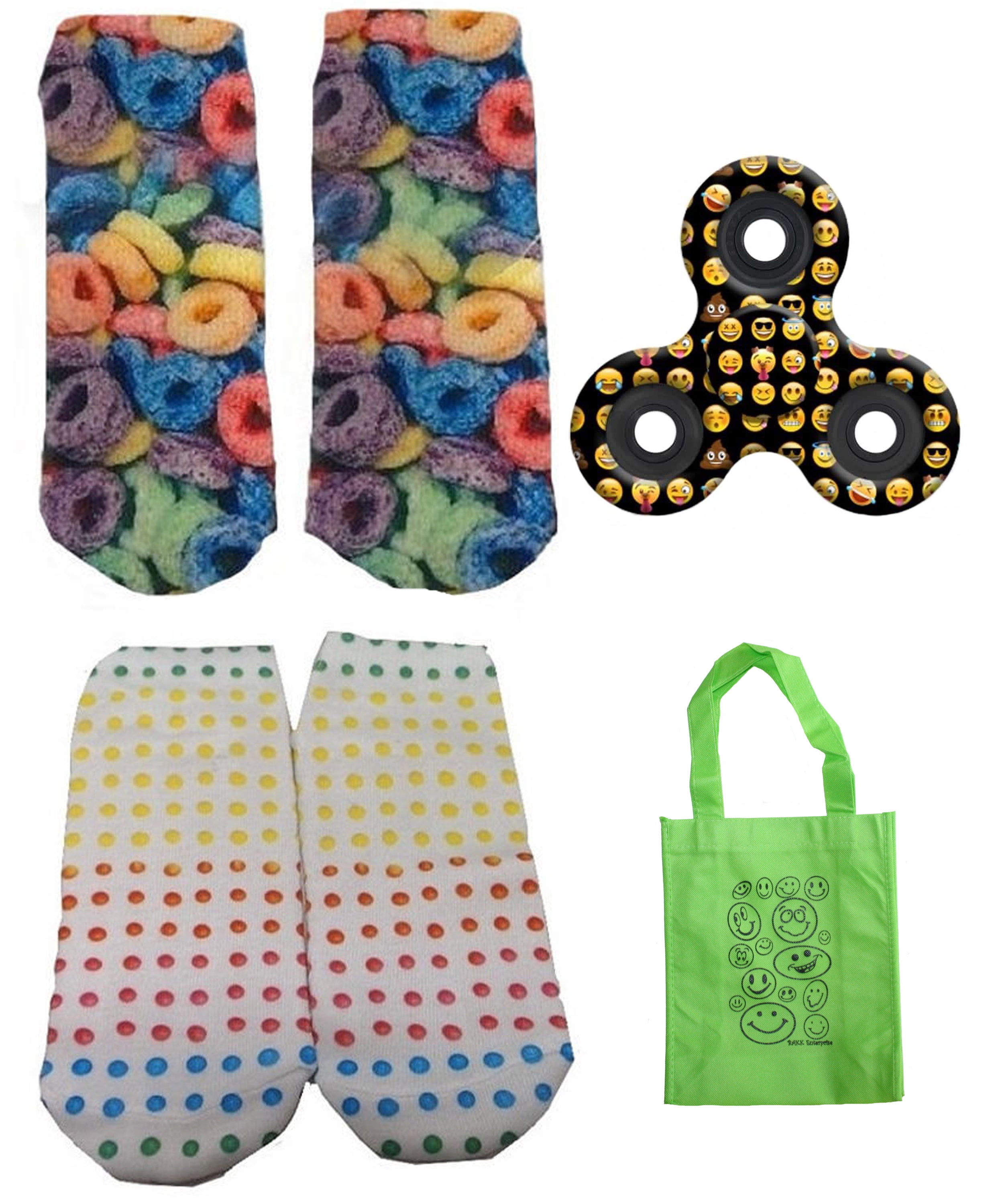 Candy Themed Big Girls' Ankle No Show Socks, Spinner & Tote Multi-Pack ...