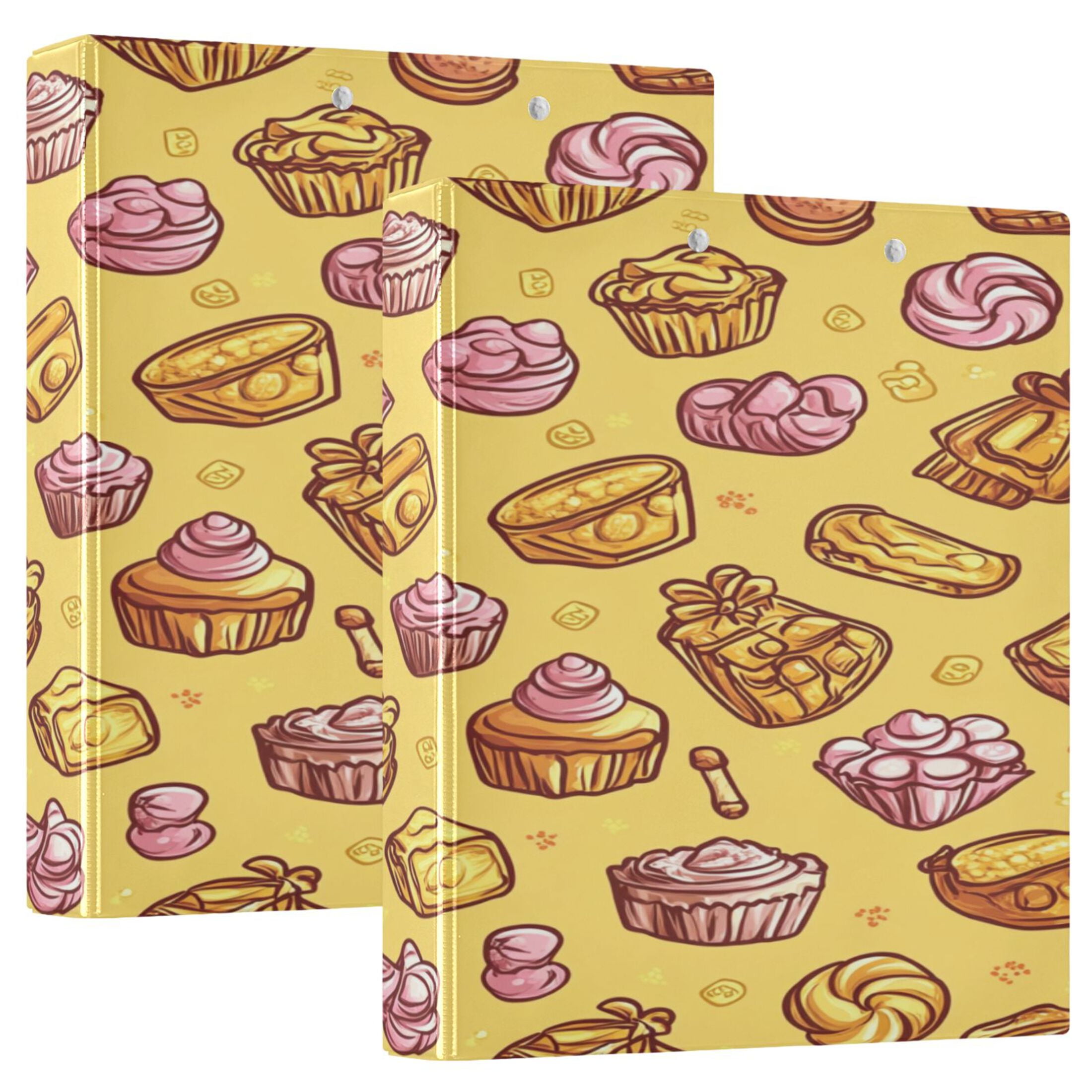 Candy Themed Retro Pattern 12.4x10.6in PVC Round Ring Binders, 2-Pack ...