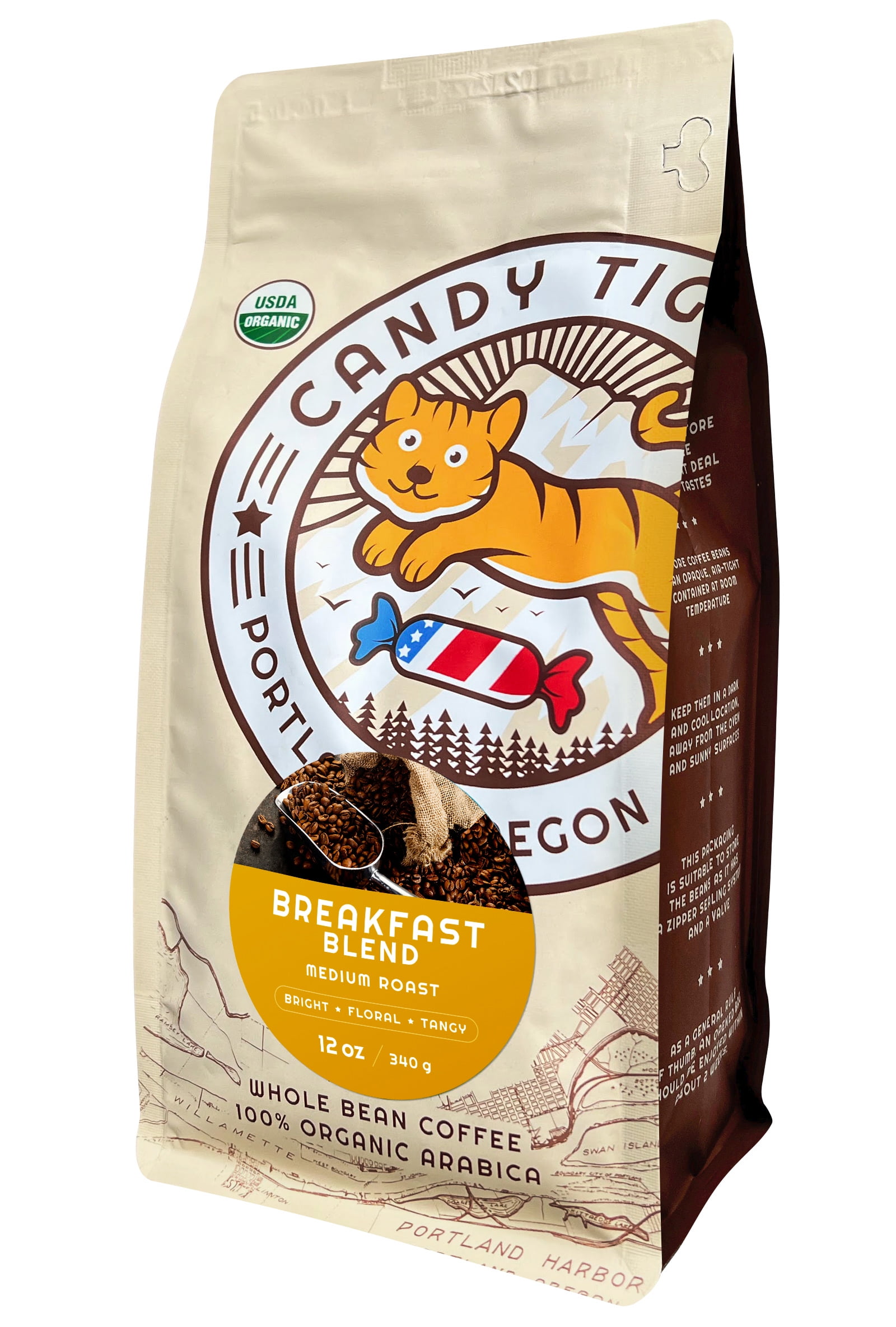Candy Tiger USDA Organic Medium Roast Whole Bean Breakfast Blend ...