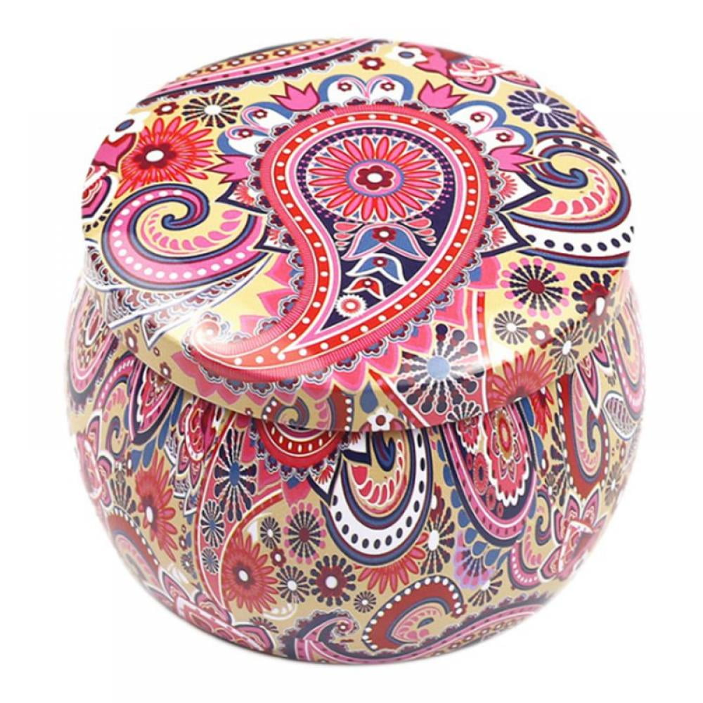 Candy Tins Jars Bohemian Style Metal Tin with Lid Empty Round Metal ...