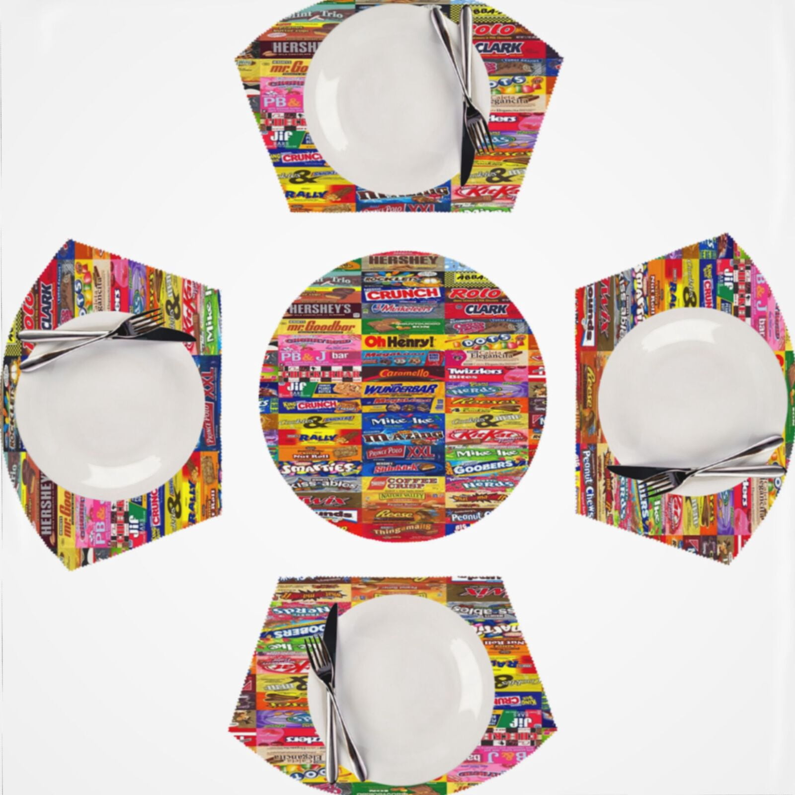 Candy Wrappers Round Table Placemats Set Of 5 Wedge Table Mats Washable ...