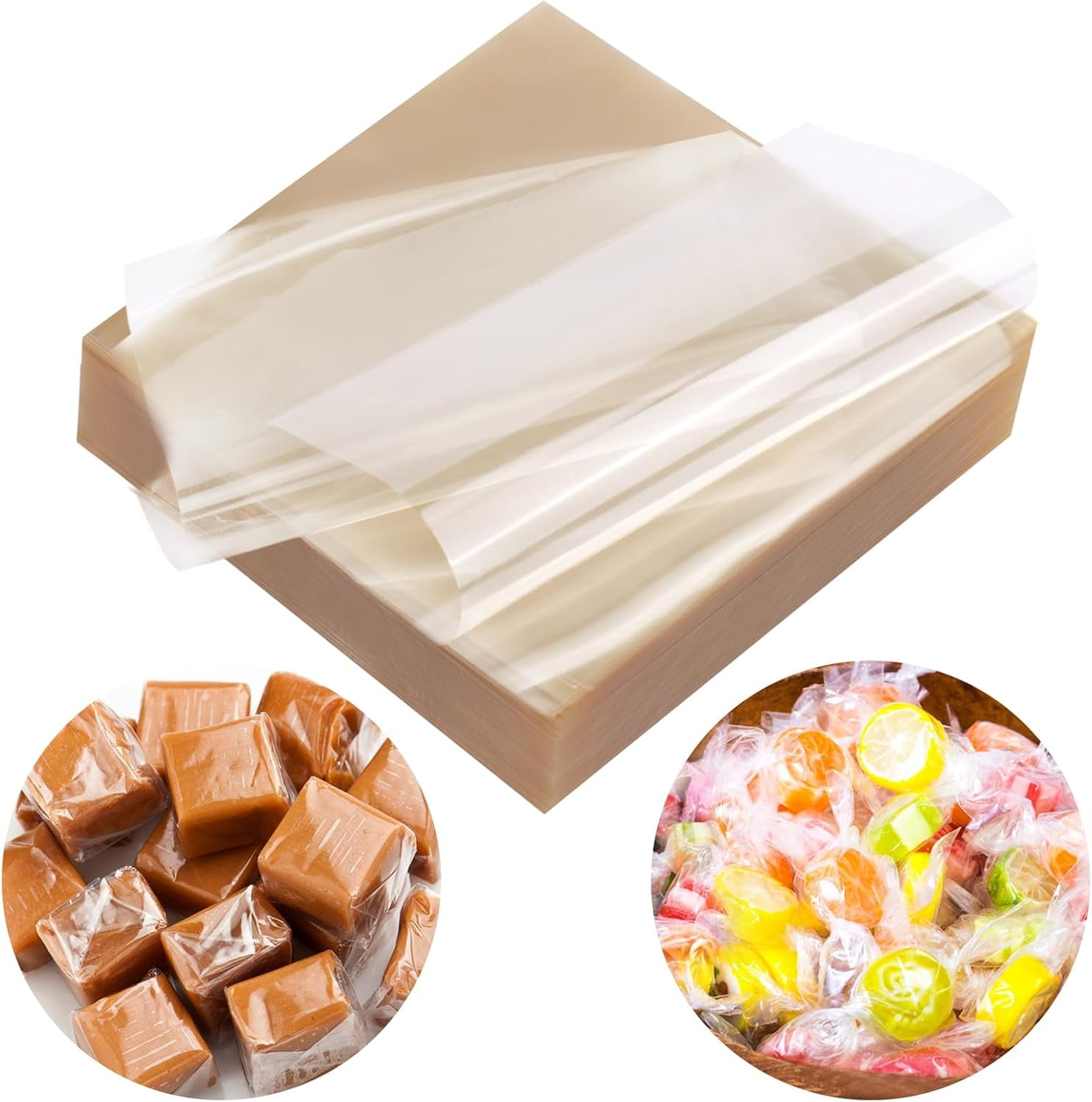 Candy Wrappers for Homemade Candy, 500 Square Sheets Natural Cellophane ...