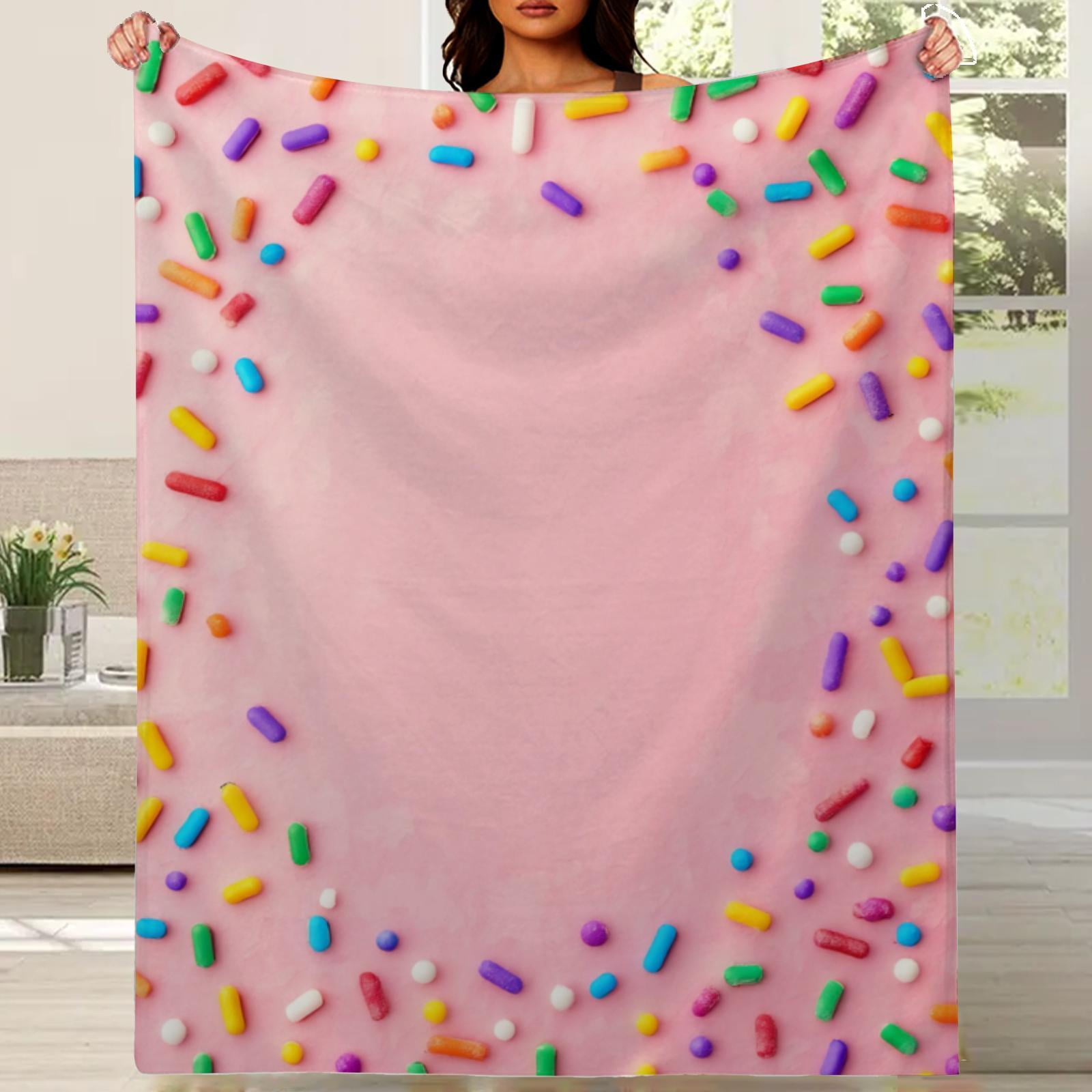 Candy-like Pink and Soft Rainbow Gummy Print Flannel Blanket - Soft and ...