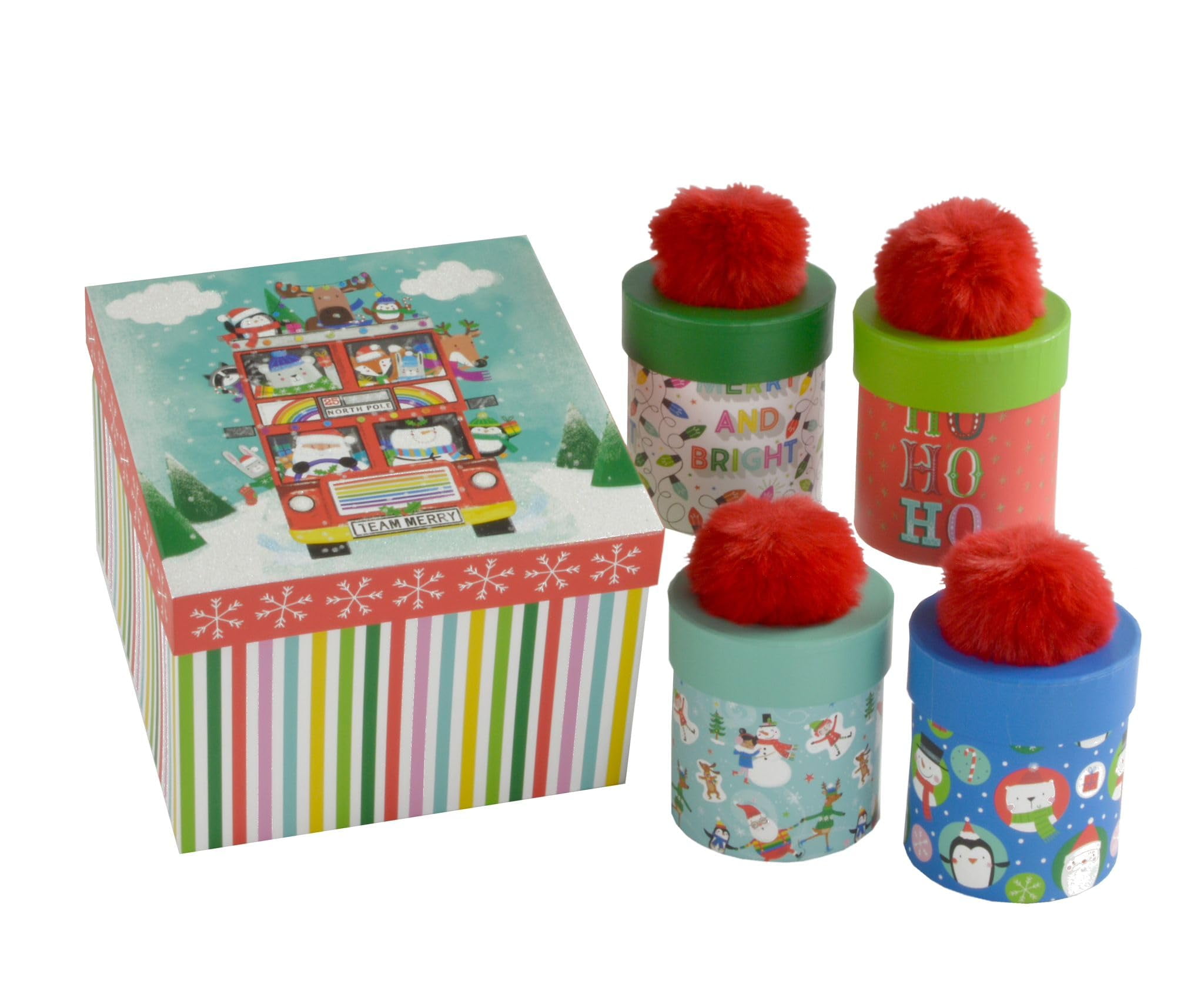 CandyKrave Festive Pom Pom Christmas Nested Gift Boxes With Beautiful ...