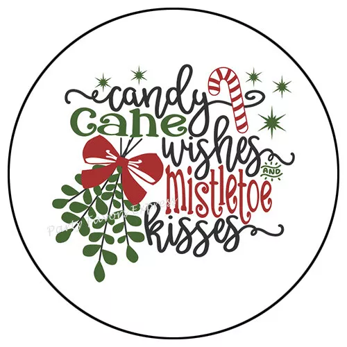 Candycane Wishes Mistletoe Kisses Sticker Party Favors Sticker Envelope ...
