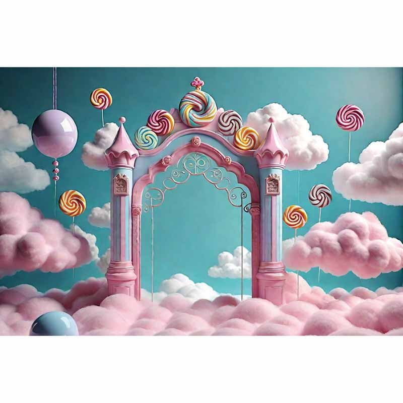 Candyland Arch Castle First Birthday Backdrop Baby Shower Clouds Candy ...