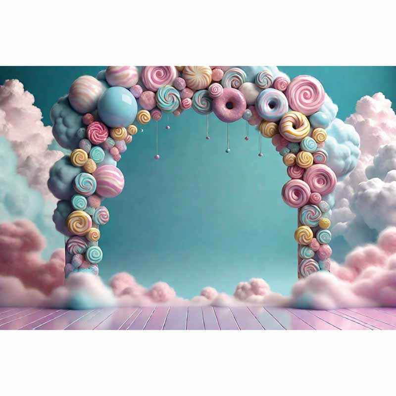 Candyland Arch Castle First Birthday Backdrop Baby Shower Clouds Candy ...