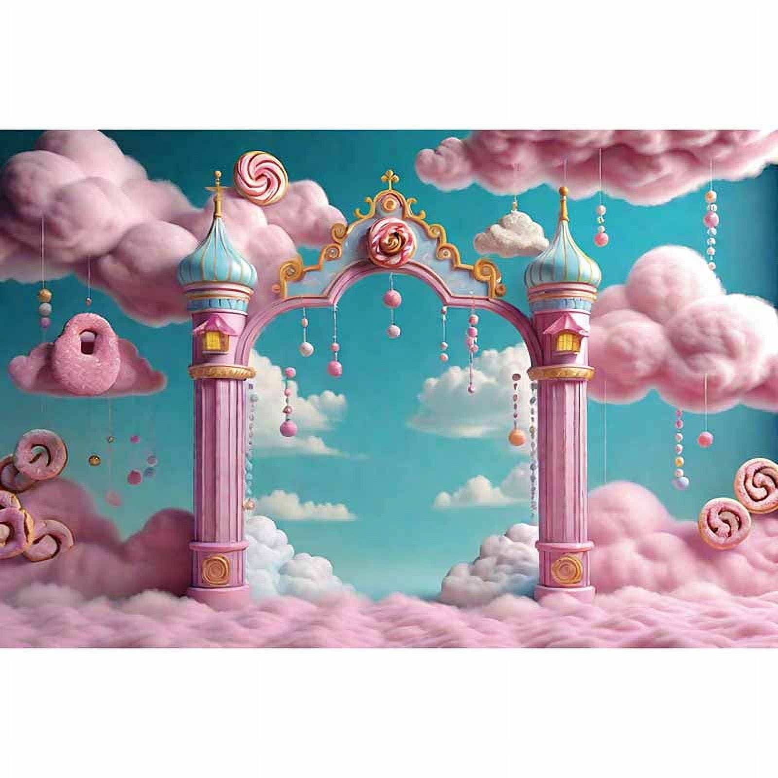 Candyland Arch Castle First Birthday Backdrop Baby Shower Clouds Candy ...