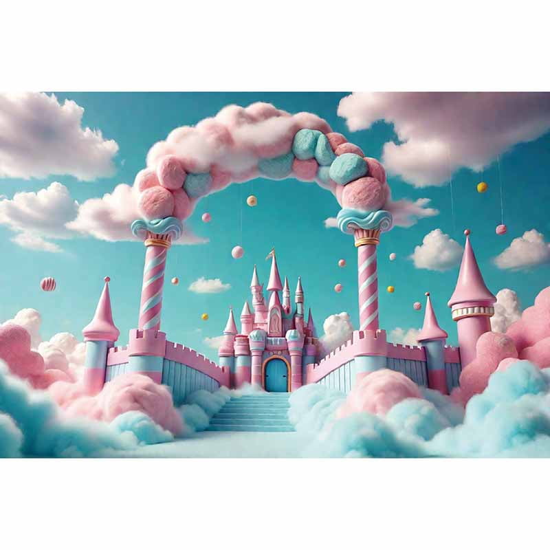 Candyland Arch Castle First Birthday Backdrop Baby Shower Clouds Candy ...