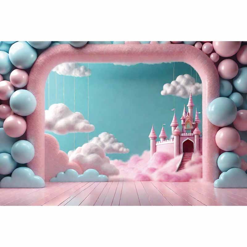 Candyland Arch Castle First Birthday Backdrop Baby Shower Clouds Candy ...