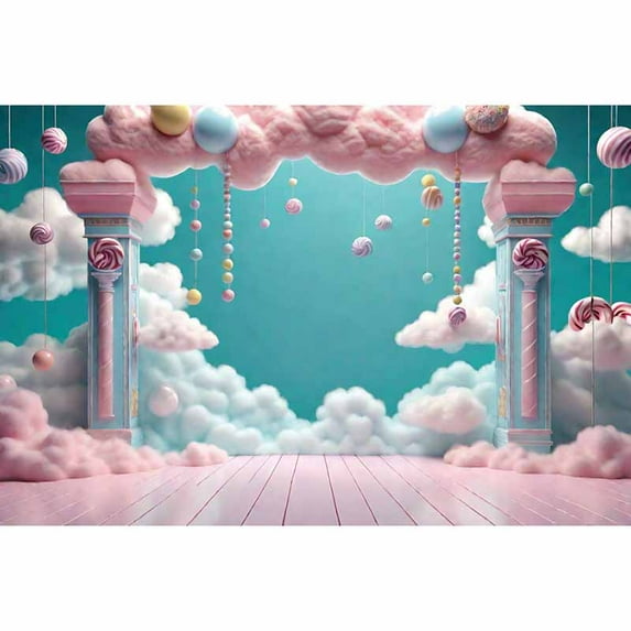 Candyland Arch Castle First Birthday Backdrop Baby Shower Clouds Candy ...